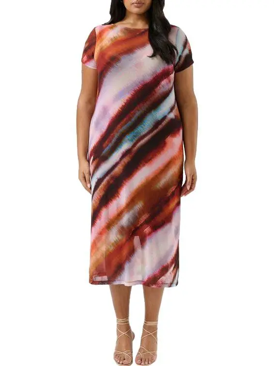 ESTELLE Sunshine Radiant Print Mesh Midi Dress - Pink Multi Print