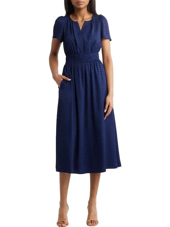 Anne Klein Patio Tonal Stripe Midi Dress - Distant Mountain
