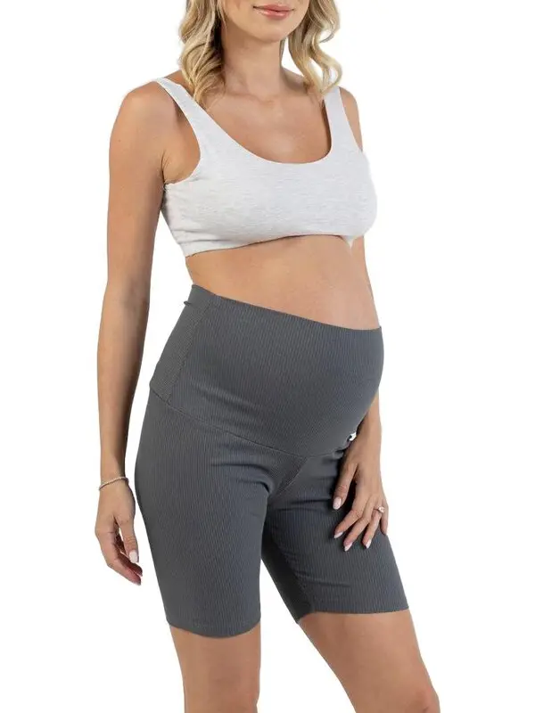 ANGEL MATERNITY Ribbed Maternity Bike Shorts - Grey