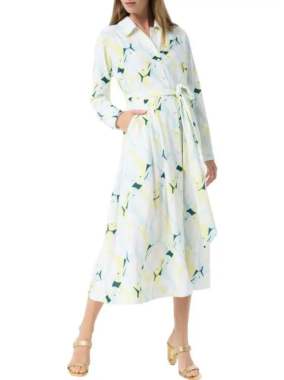DO BY DEE OCLEPPO Ava Abstract Print Long Sleeve Midi Shirt Dress - June Bug - Abstract Patchwork