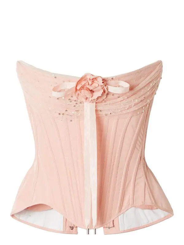 WIEDERHOEFT Wasp Strapless Sequin-embellished Bustier Top - Pink