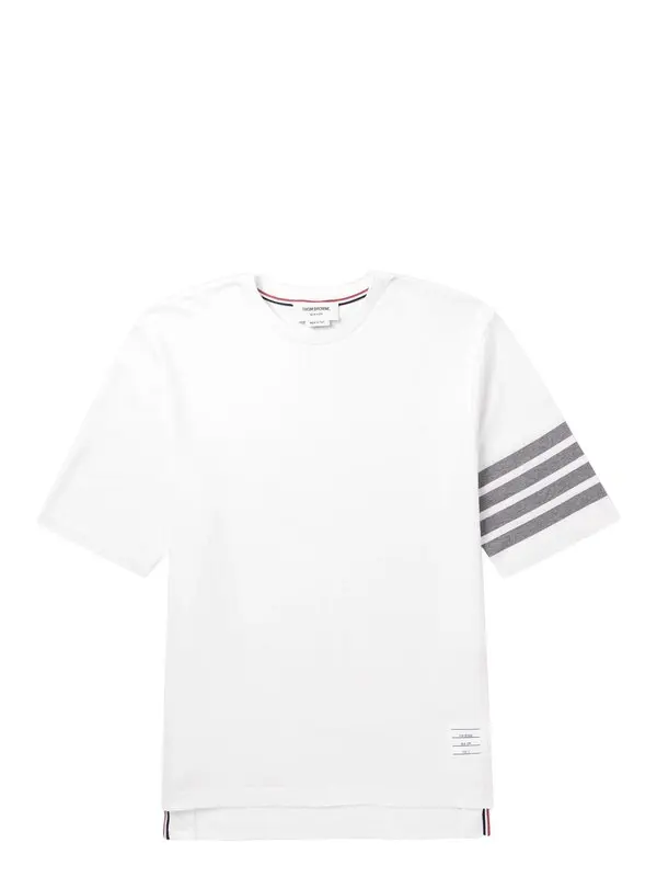 Thom Browne Logo-appliquéd Striped Cotton-jersey T-shirt - White