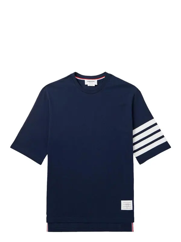 Thom Browne Logo-appliquéd Striped Cotton-jersey T-shirt - Blue