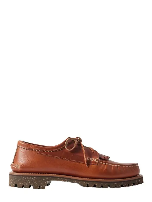 YUKETEN Kiltie Fringed Leather Boat Shoes - Brown