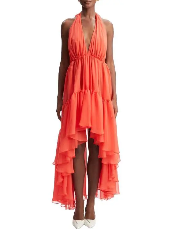 Bardot Leona High-low Chiffon Halter Dress - Fire Red