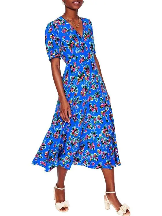 Boden Rosie Floral Print Godet Maxi Dress - Blue