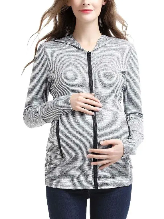 KIMI + KAI Haven Striped Maternity Hoodie - Black White