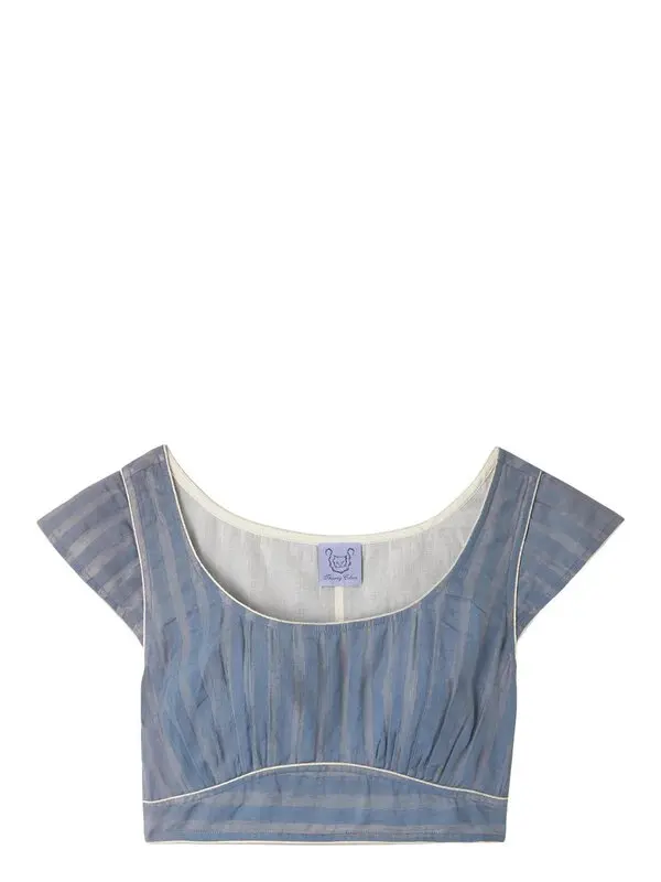 Thierry Colson Delphi Chanderi Cropped Striped Top - Blue