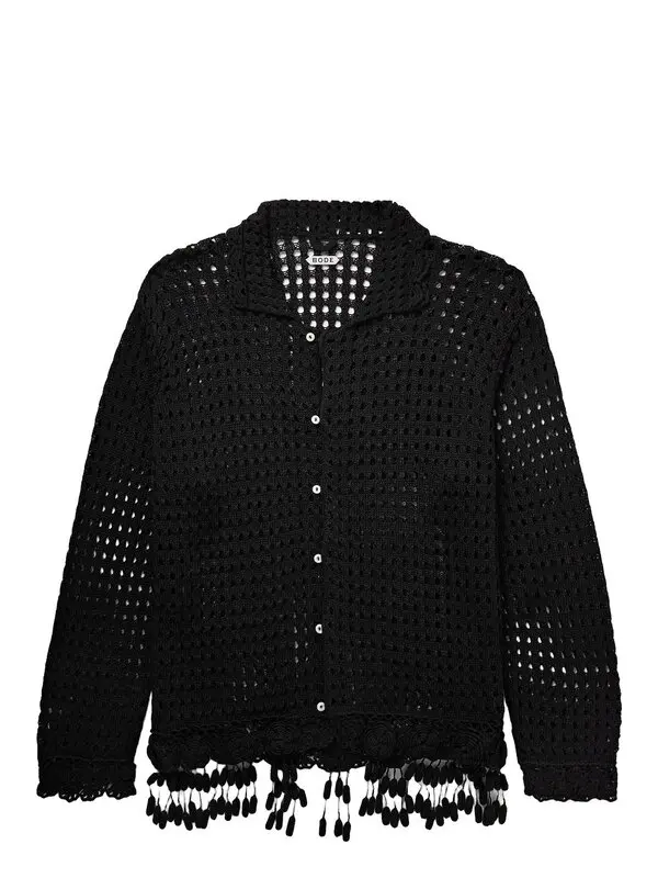BODE Blossom Tasselled Crocheted Pima Cotton Shirt - Black