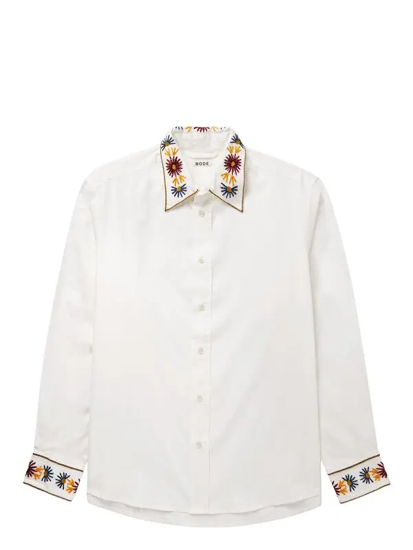 BODE Candyfloss Embroidered Cotton Oxford Shirt - White