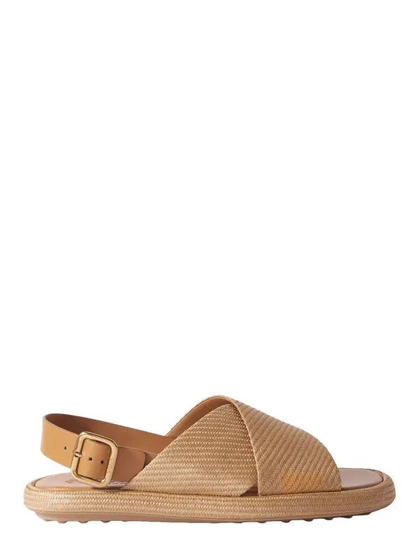 TOD'S Gomma Leather-trimmed Raffia Slingback Sandals - Neutrals
