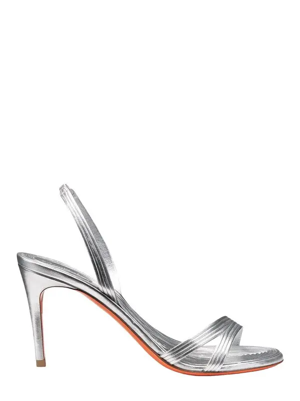 Santoni Leather Mid-heel Sandal - Silver
