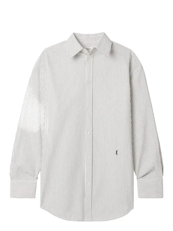 Saint Laurent Embroidered Striped Shirt - White