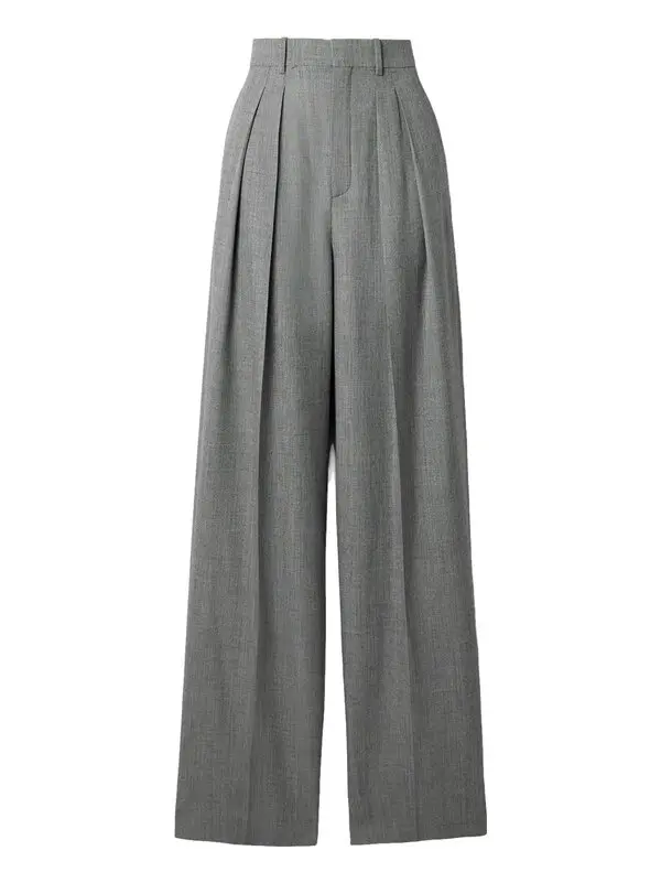 Saint Laurent Pleated Wide-leg Wool Pants - Gray