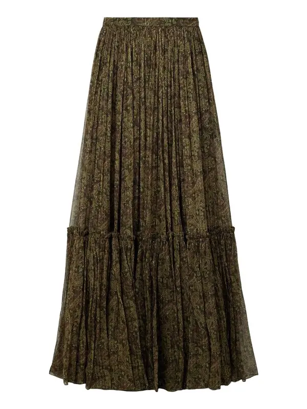Saint Laurent Tiered Paisley-print Maxi Skirt - Green