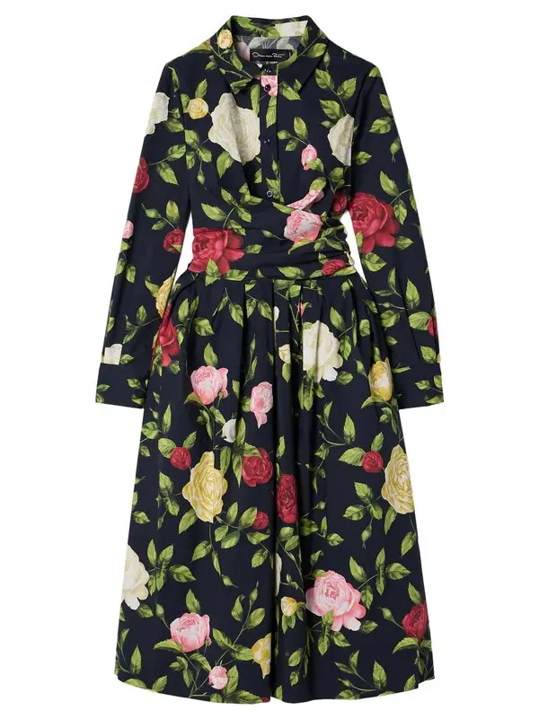 Oscar De La Renta Wrap-effect Floral-print Midi Dress - Blue