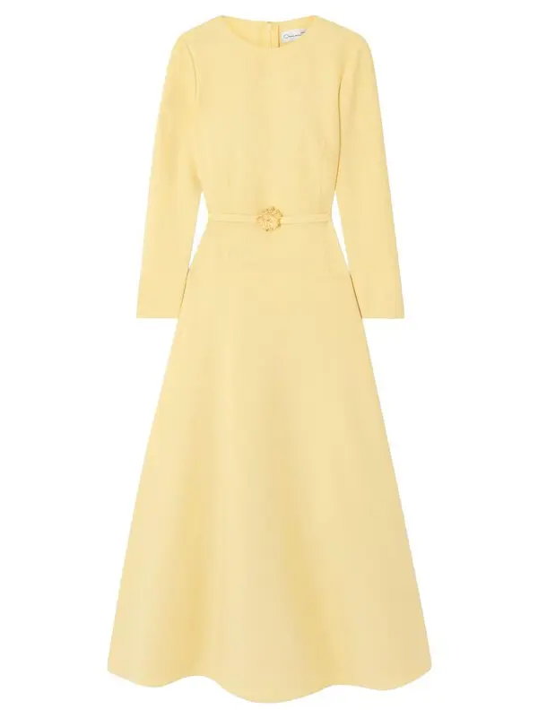 Oscar De La Renta Belted Wool-blend Midi Dress - Yellow