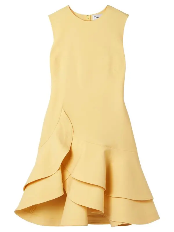 Oscar De La Renta Ruffled Wool-blend Crepe Mini Dress - Yellow