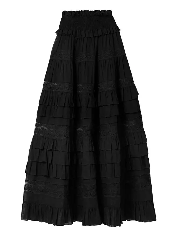 Loretta Caponi Tina Tiered Maxi Skirt - Black