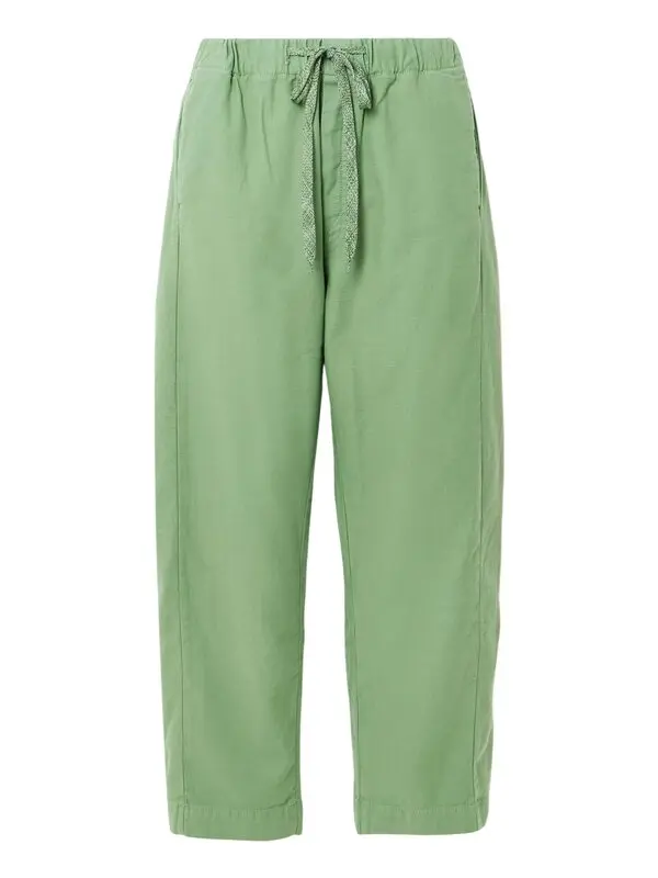 MOTHER The Drawn Half-pipe Cotton-canvas Barrel-leg Pants - Green