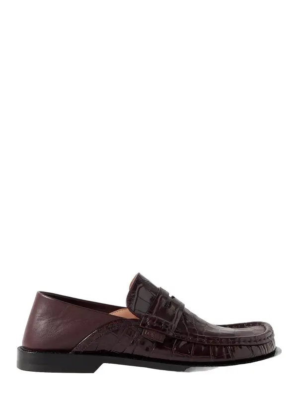 Loewe Campo Collapsible-heel Croc-effect Leather Loafers - Burgundy