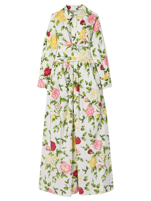 Oscar De La Renta Wrap-effect Floral-print Midi Shirt Dress - Green