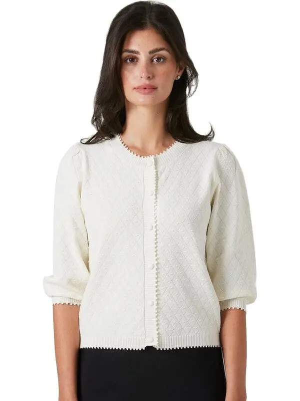 BY TESS COLLECTION Phoebe Diamond Pattern Cardigan - Cream