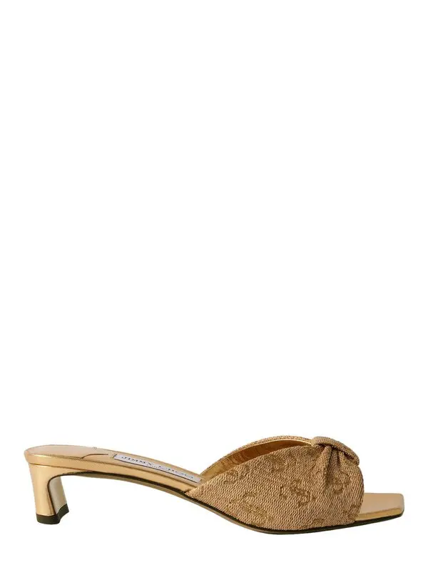 JIMMY CHOO Annika 35 Raffia-jacquard Mules - Gold
