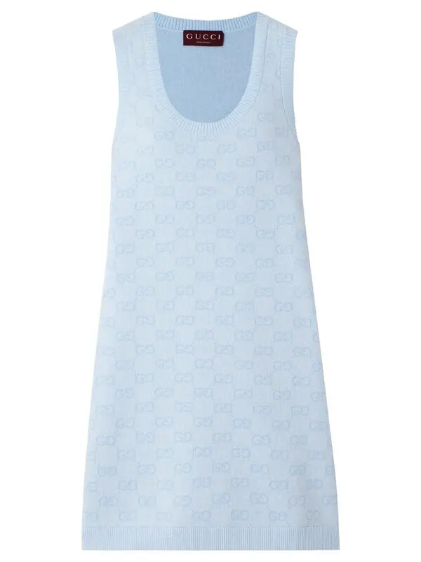Gucci Jacquard-knit Cotton Mini Dress - Blue