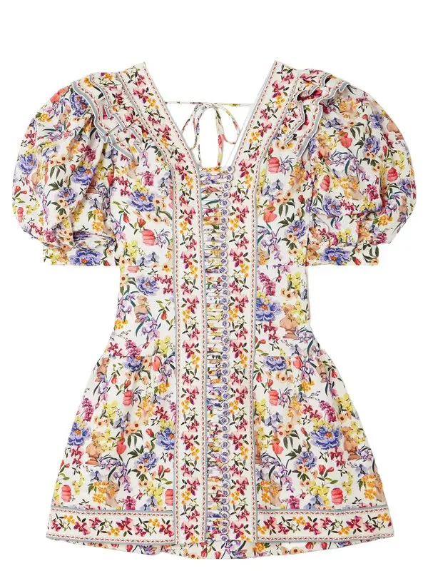Farm Rio Greek Garden Floral Mini Dress - White