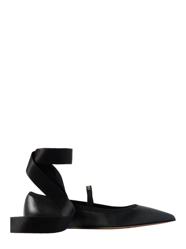 FERRAGAMO Carice Satin-trimmed Leather Ballet Flats - Black