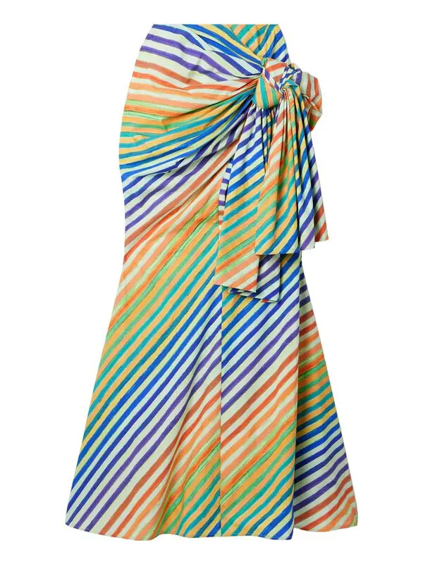 Christopher John Rogers Crayon Knotted Striped Cotton-poplin Maxi Skirt - Blue