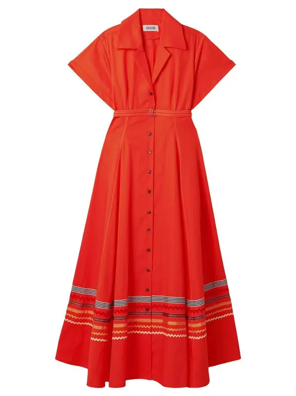 Christopher John Rogers Belted Cotton-twill Maxi Shirt Dress - Orange