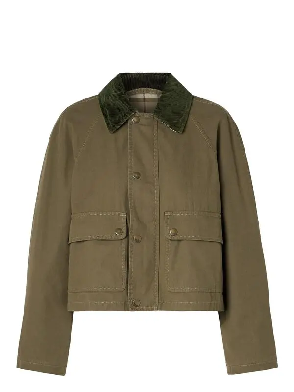 Burberry Corduroy-trimmed Cotton-twill Jacket - Green