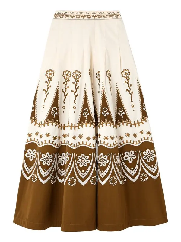 EMPORIO SIRENUSE Amelianna Embroidered Maxi Skirt - Brown