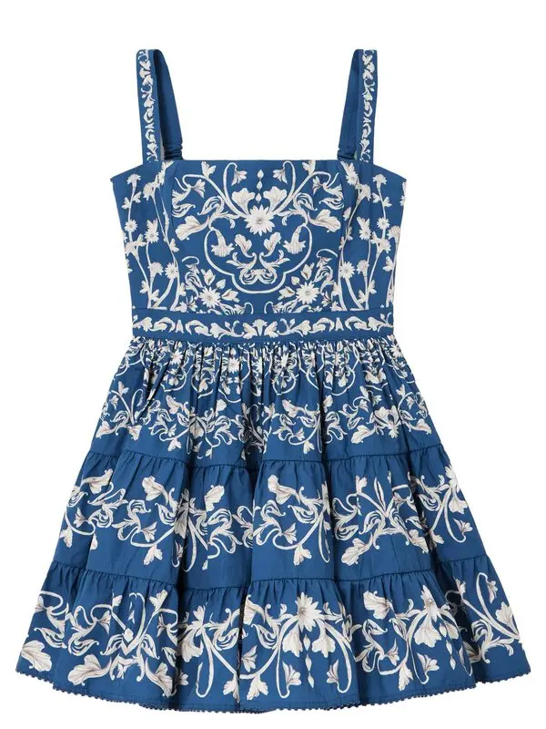 Agua Bendita Lima Ribbons Tiered Mini Dress - Blue