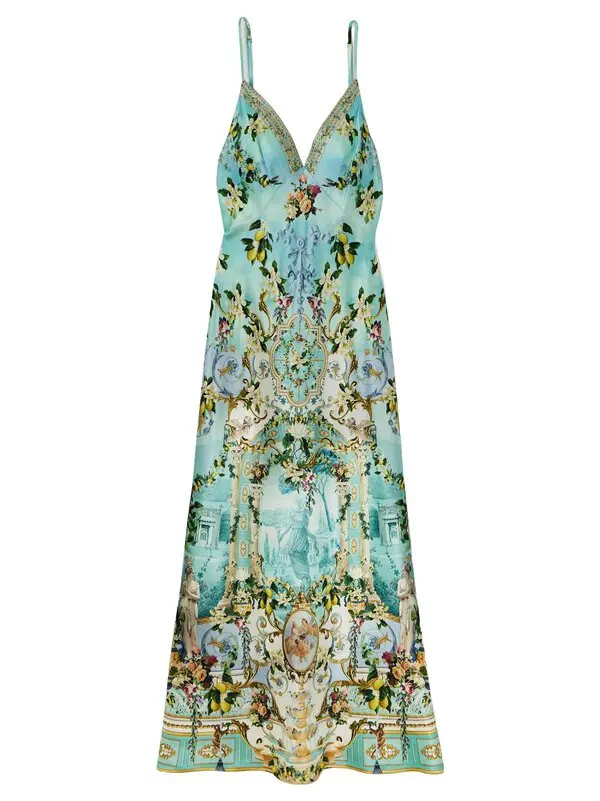 Camilla The White Lotus Crystal-embellished Printed Silk Maxi Dress - Blue