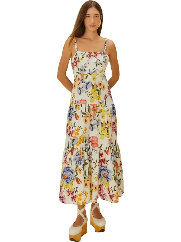 Farm Rio Greek Garden Lenzing Ecovero Euroflax Maxi Dress - Greek Garden Off-white