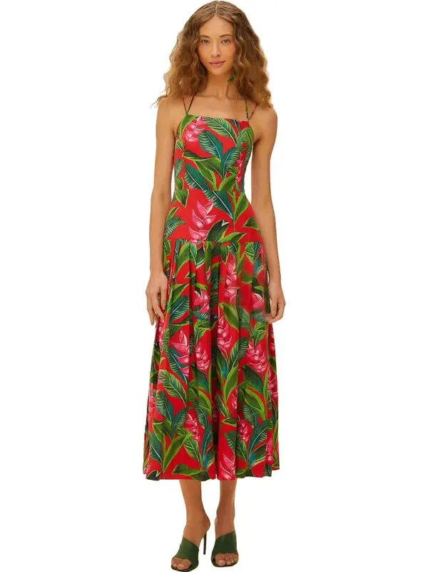 Farm Rio Red Dream Garden Lenzing Ecovero Euroflax Maxi Dress - Dream Garden Red