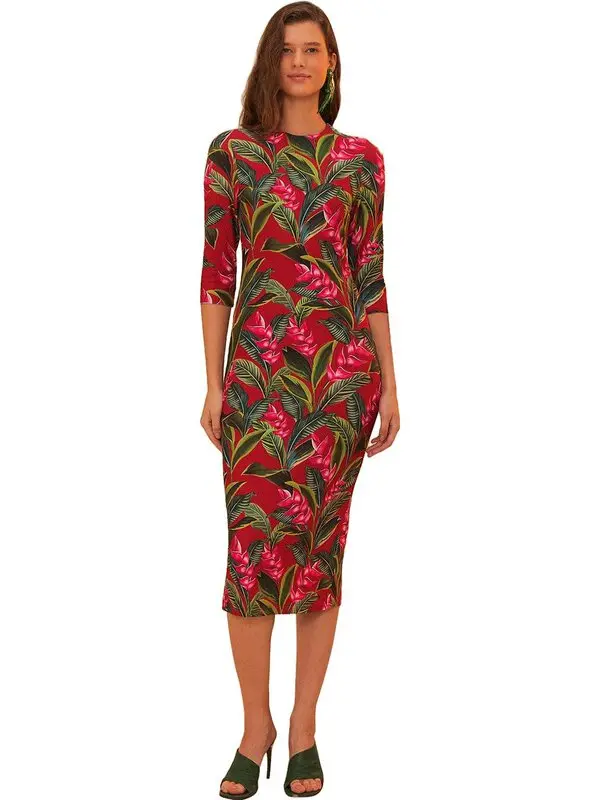 Farm Rio Dream Garden Jersey Midi Dress - Dream Garden Red
