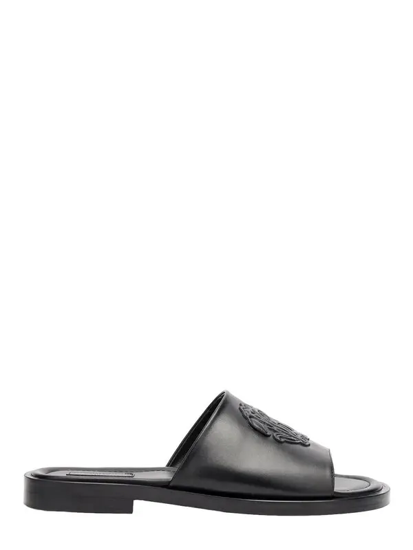 Roberto Cavalli Leather Slides - Black