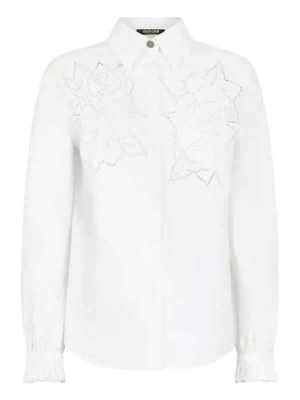 Roberto Cavalli Floral-embroidered Button-down Shirt - White