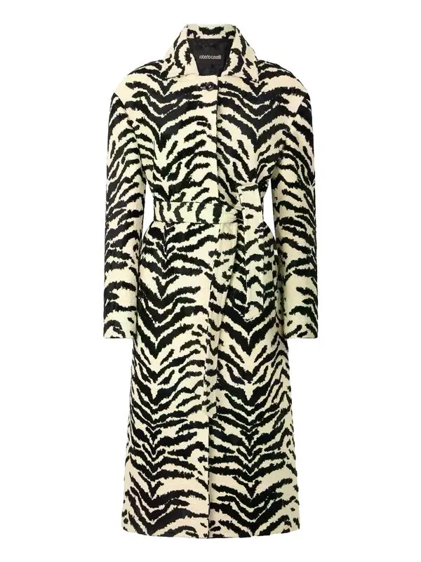 Roberto Cavalli Tiger-print Overcoat - White