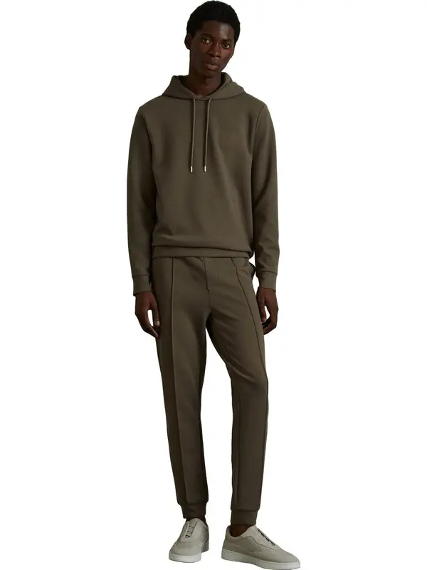 REISS Fabien Interlock Jersey Hoodie - Sage Green