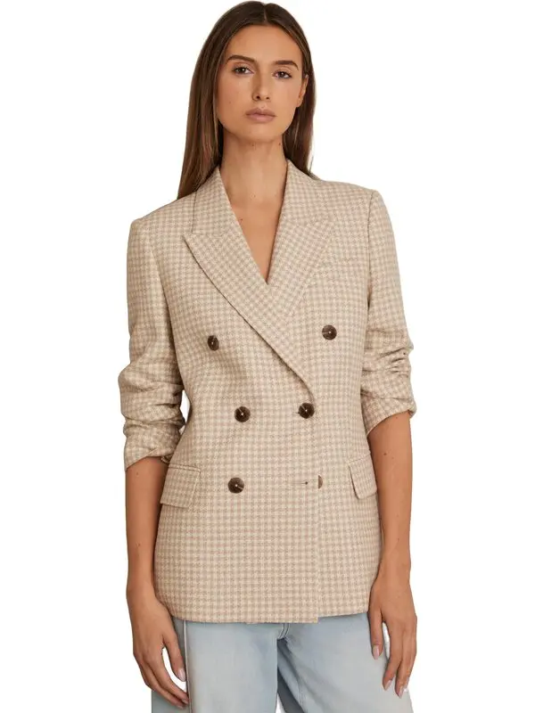 REISS Bella Double-breasted Blazer - Neutral Check