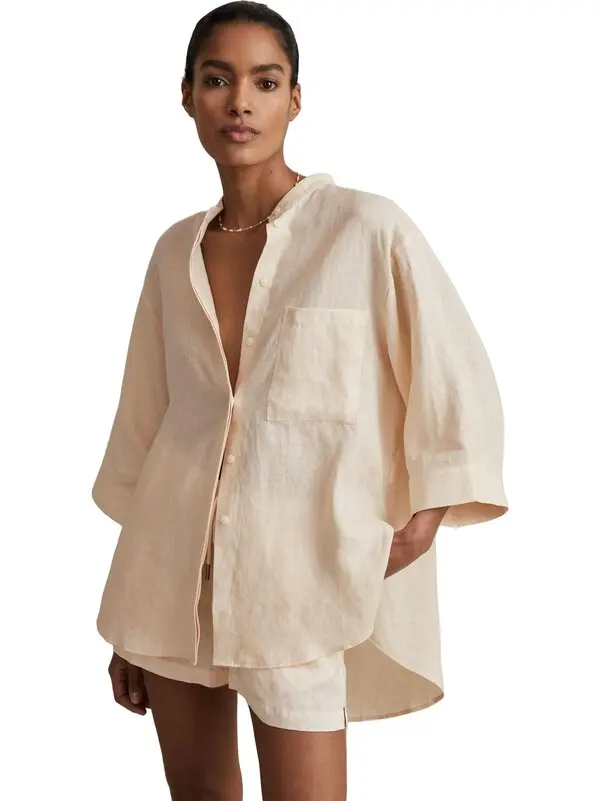 REISS Winona Relaxed Sleeve Linen Shirt - Blush