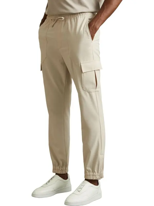 REISS Hold Elasticated Cargo Trousers - Stone