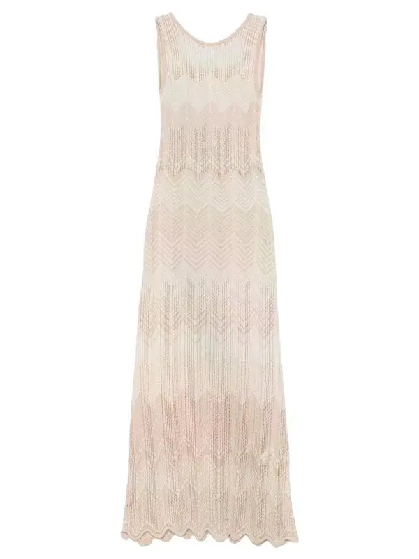AKEP Chevron-knit Maxi Dress - Neutrals