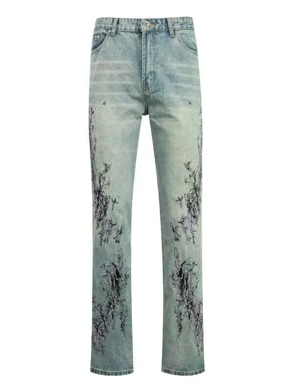WHO DECIDES WAR BY EV BRAVADO Scratched Cotton Jeans - Blue