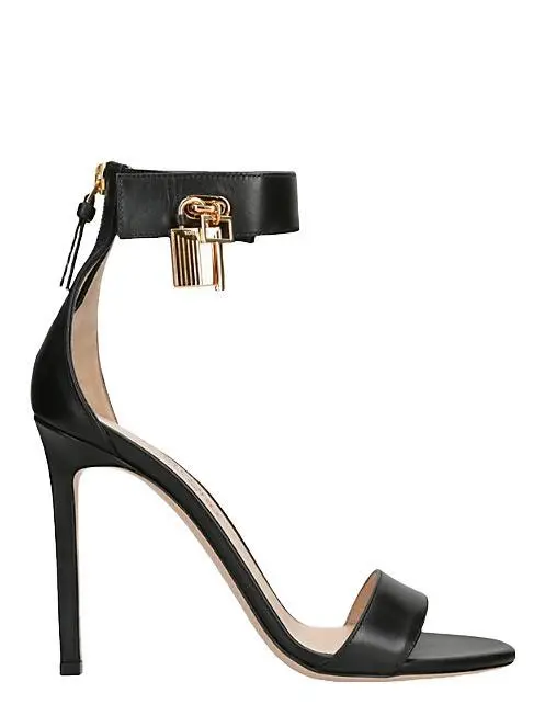 TOM FORD Padlock Leather Heeled Sandals 4.13 - Black